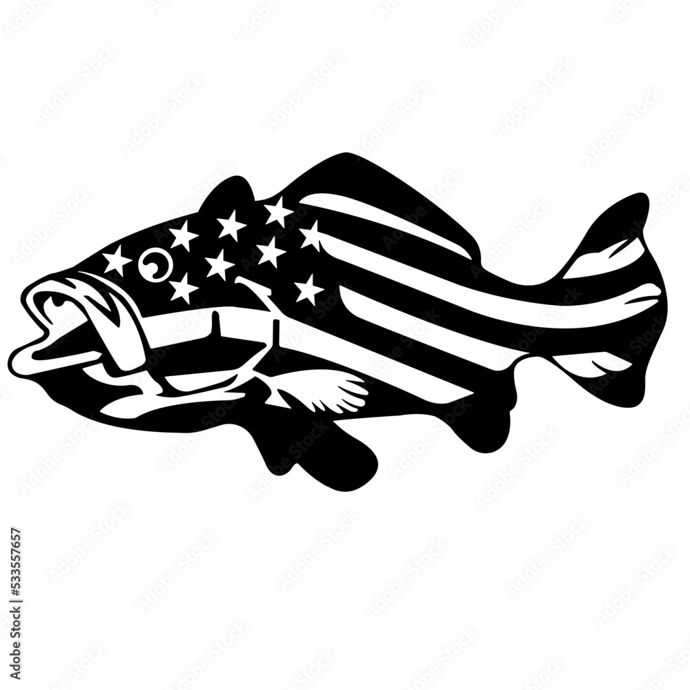 Bass Fish Silhouette Vector Stock Vector | Adobe Stock