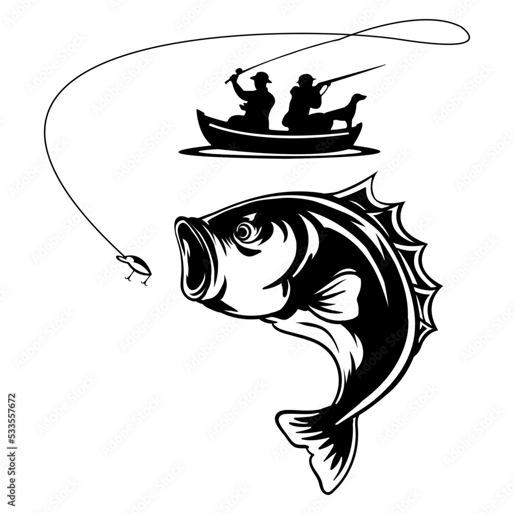 Bass Fish Silhouette Vector vector de Stock | Adobe Stock