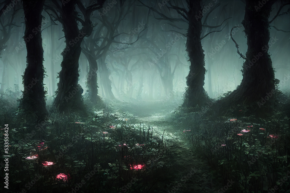 spooky and gloomy fantasy forest background, concept art, digital ...