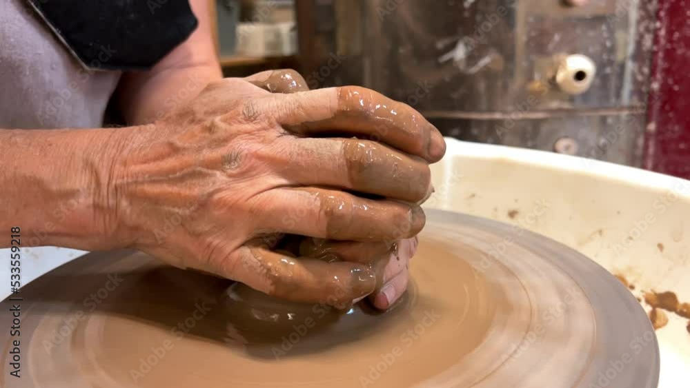 Stockvideo potter wheel is a device for shaping dishes and ceramic ...