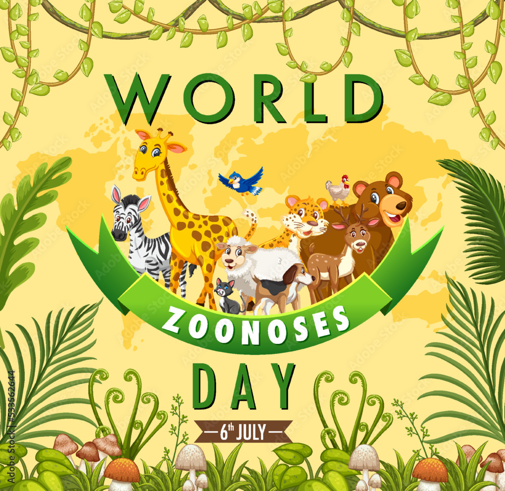 World zoonoses day cartoon poster Stock Vector | Adobe Stock