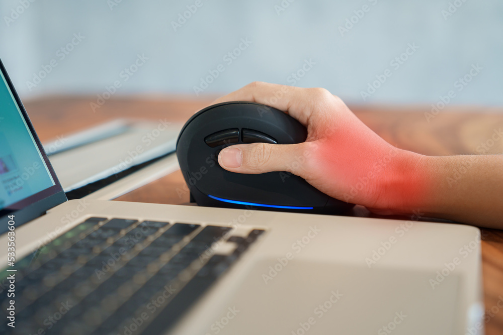 woman hand using computer ergonomic mouse, prevention wrist pain ...
