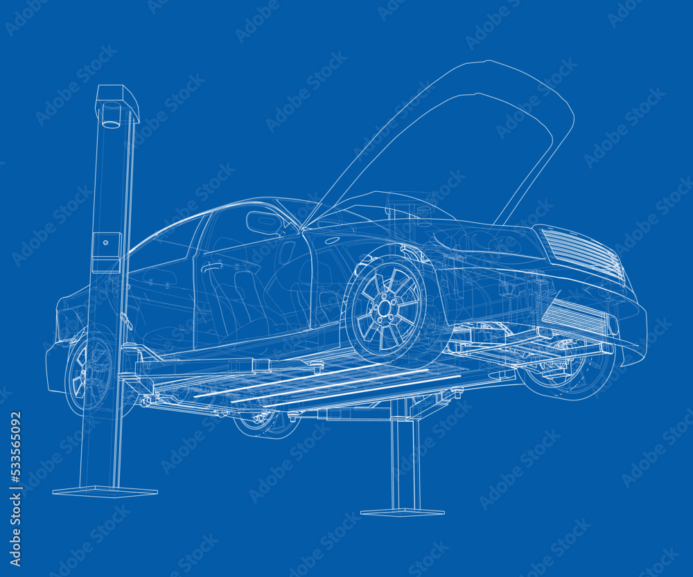 Car lift stand tower with car. Vector Stock Vector | Adobe Stock