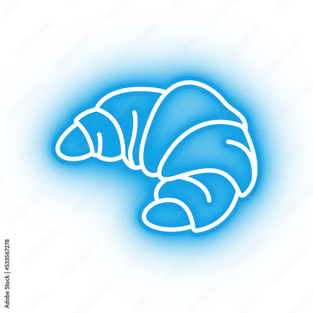 Neon blue croissant icon, glowing blue croissant with transparent ...