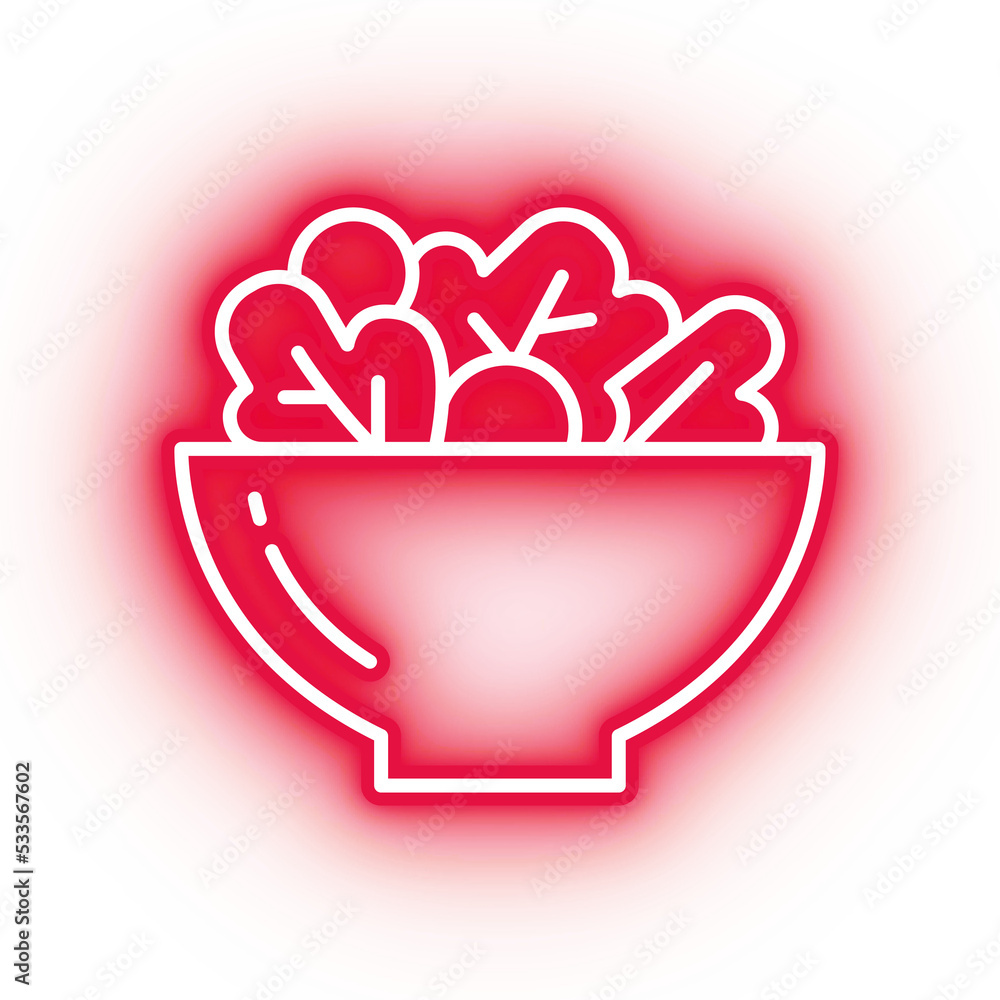 Neon red salad bowl icon, glowing red salad bowl with transparent ...