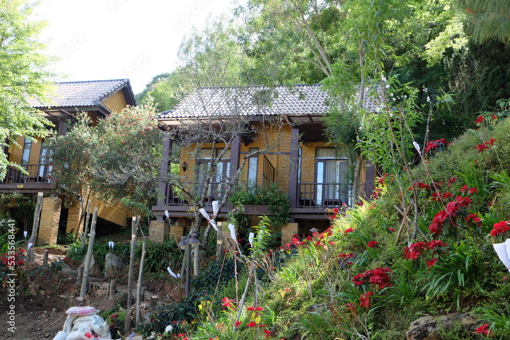 Exterior architecture and building design of Natural resort hotel villa ...