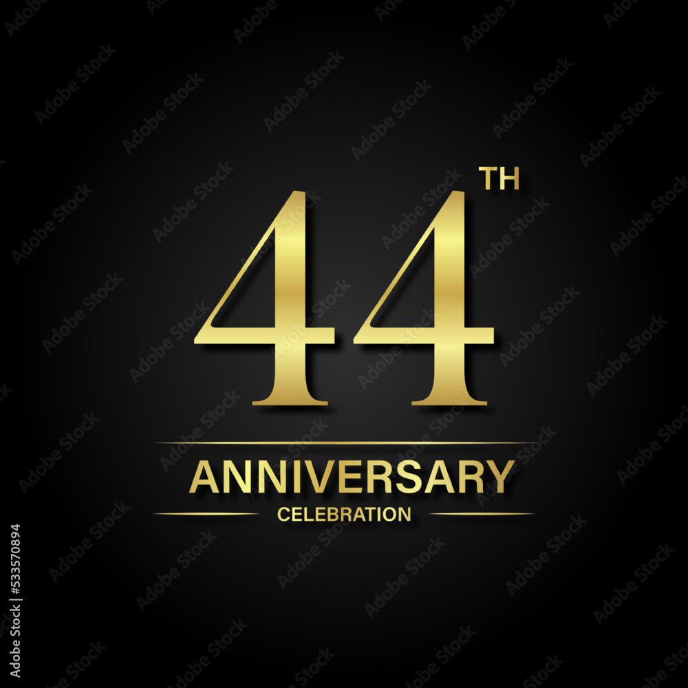 44th anniversary celebration with gold color and black background ...