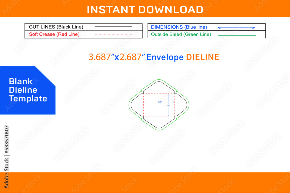 Plain mini envelope template 3.687x2.687 inch dieline template and 3D ...