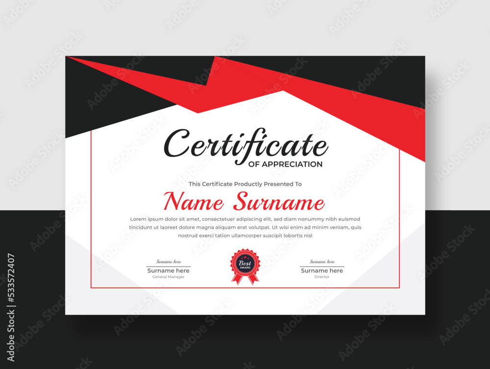 Red Certificate of appreciation, Clean modern certificate with badge ...