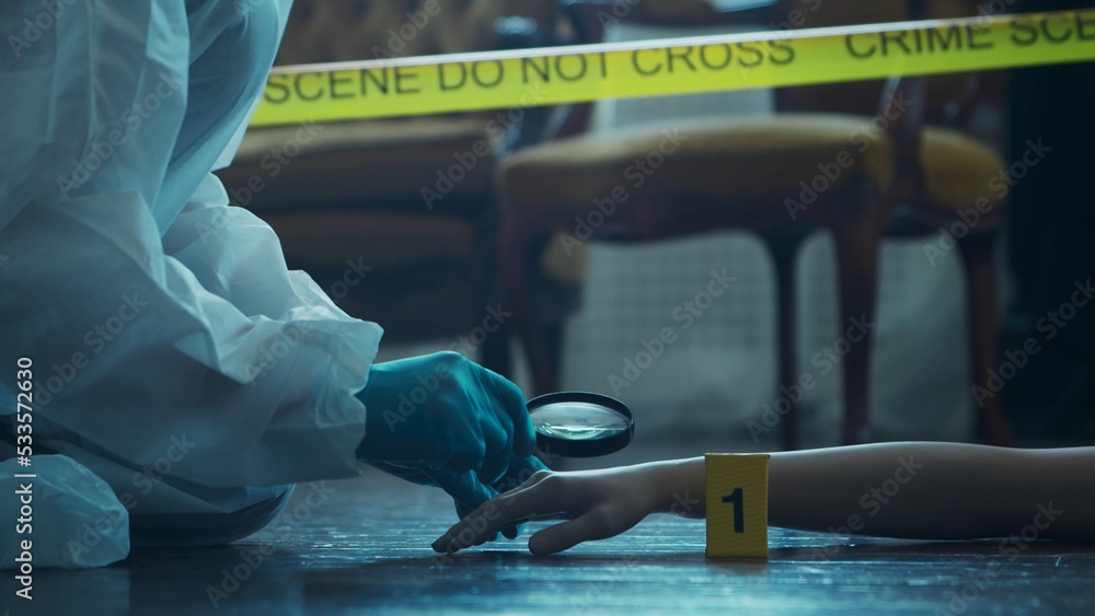 Detective Collecting Evidence in a Crime Scene. Forensic Specialists ...