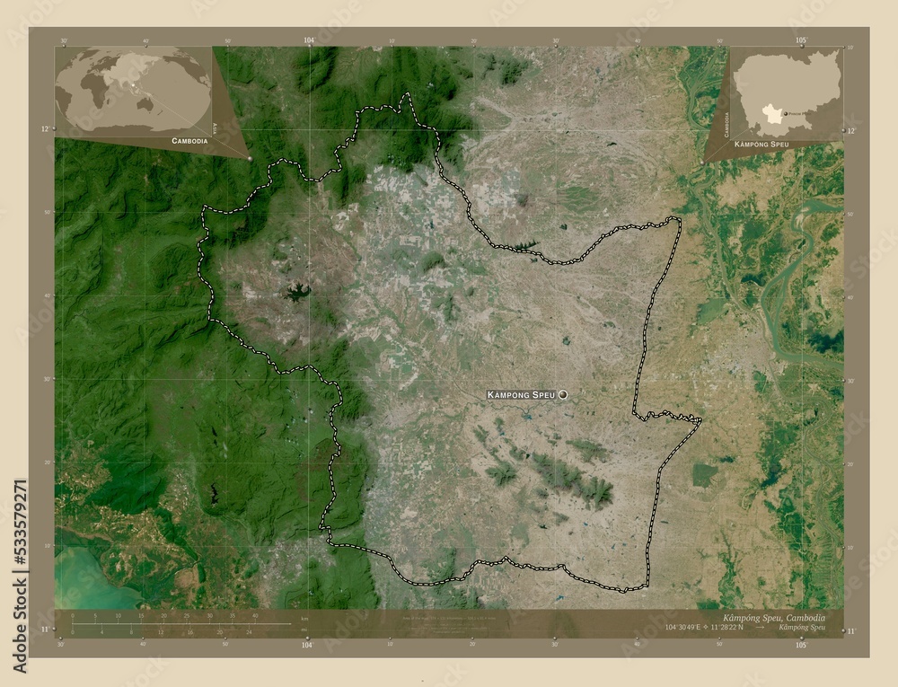 Kampong Speu, Cambodia. High-res satellite. Labelled points of cities ... Kampong Speu, Cambodia. High-res satellite. Labelled points of cities ...
