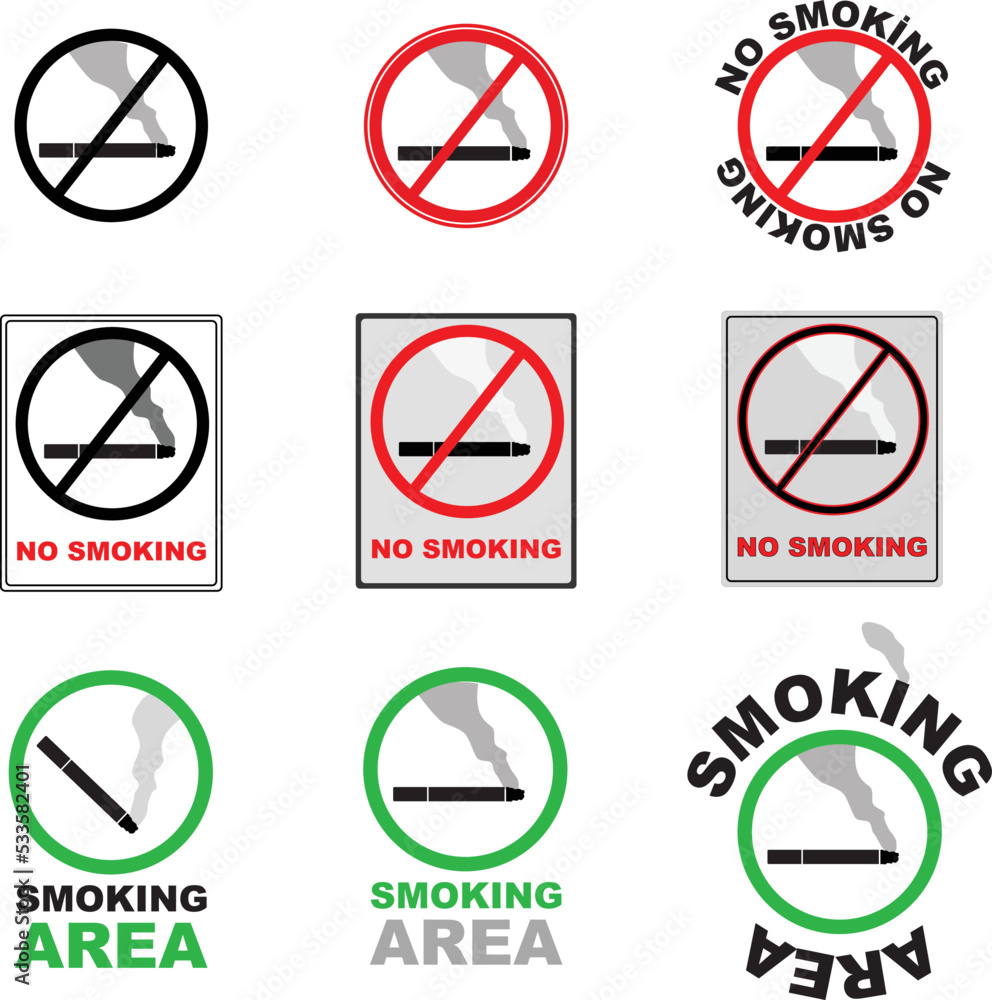 No smoking signs on white background. Smoking area signs. Smoking Area and non smoking area icon ...