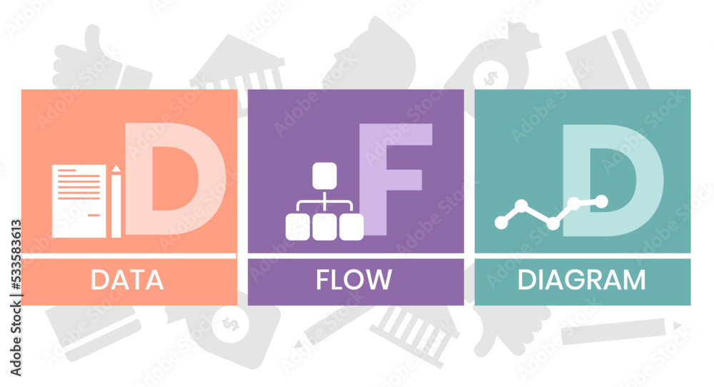 DFD - Data Flow Diagram acronym, technology concept background. Vector ...