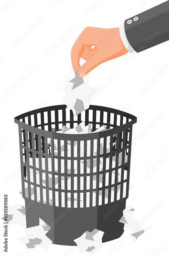 Trash Can with Crumpled Paper Inside and Around. Stock Illustration ...