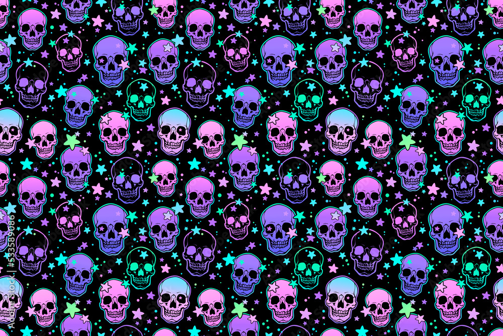 seamless illustration of bright human skulls and stars Stock ...