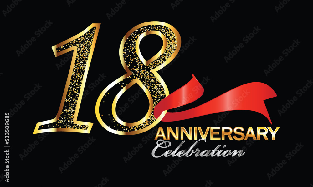 Vecteur Stock 18 Year Anniversary celebration Vector Design with red ...