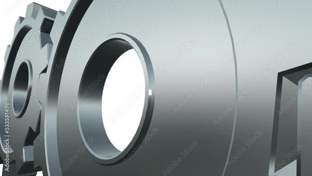 Mechanism of rotating two gears. 3d rendering of silver wheels with ...