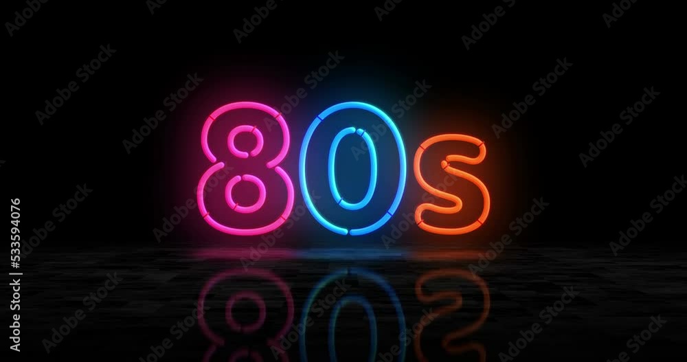 80s neon glowing symbol. Light color bulbs. Retro 1980, eighties ...