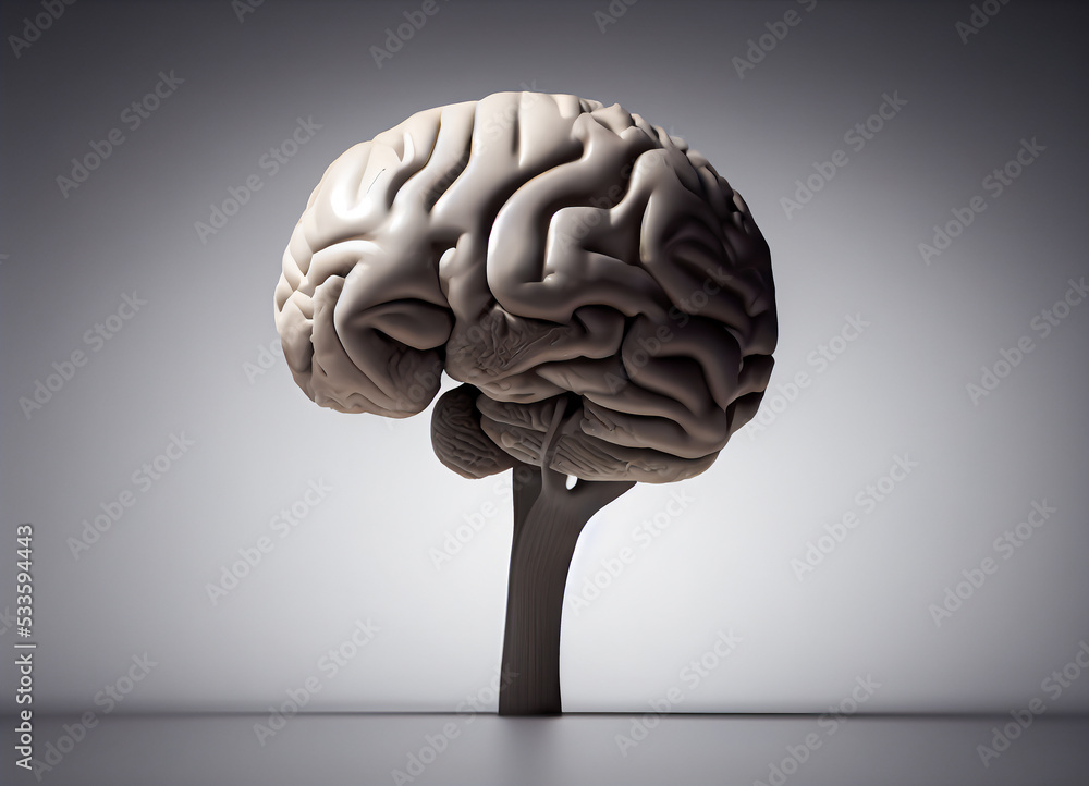 Human brain, with temporal and parietal frontal lobe, minimalist on ...