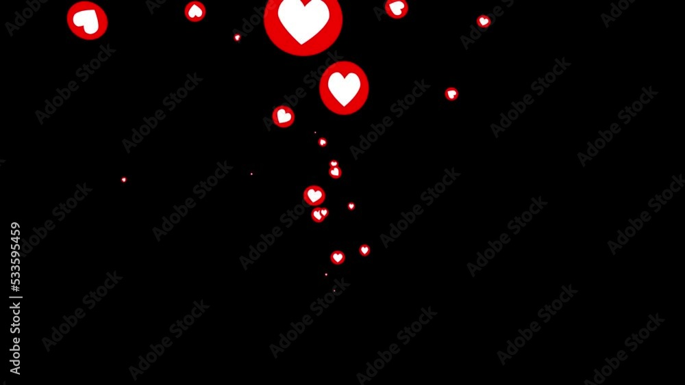 Like button, heart, love, animated react emotion icon isolated on black ...