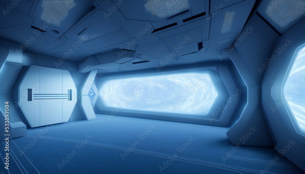ภาพประกอบสต็อก spaceship interior, futuristic room background, 3d ...