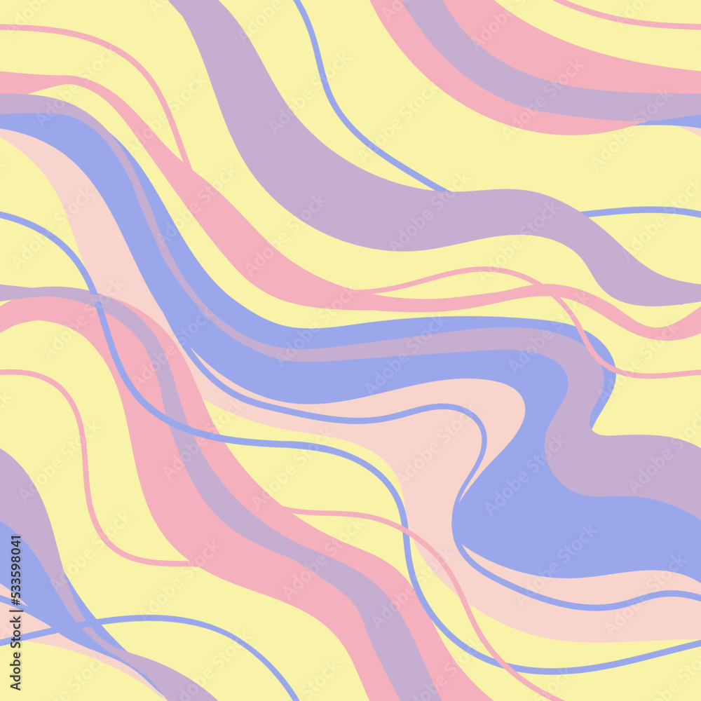 Vanilla 60s wave. Groovy retro seamless pattern. Disco rainbow ...