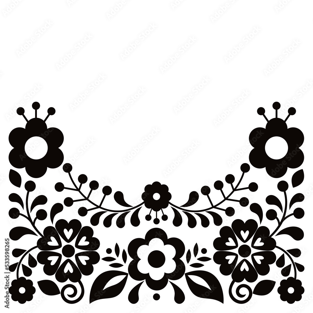 Mexican folk art style vector floral greeting card or invitation design ...