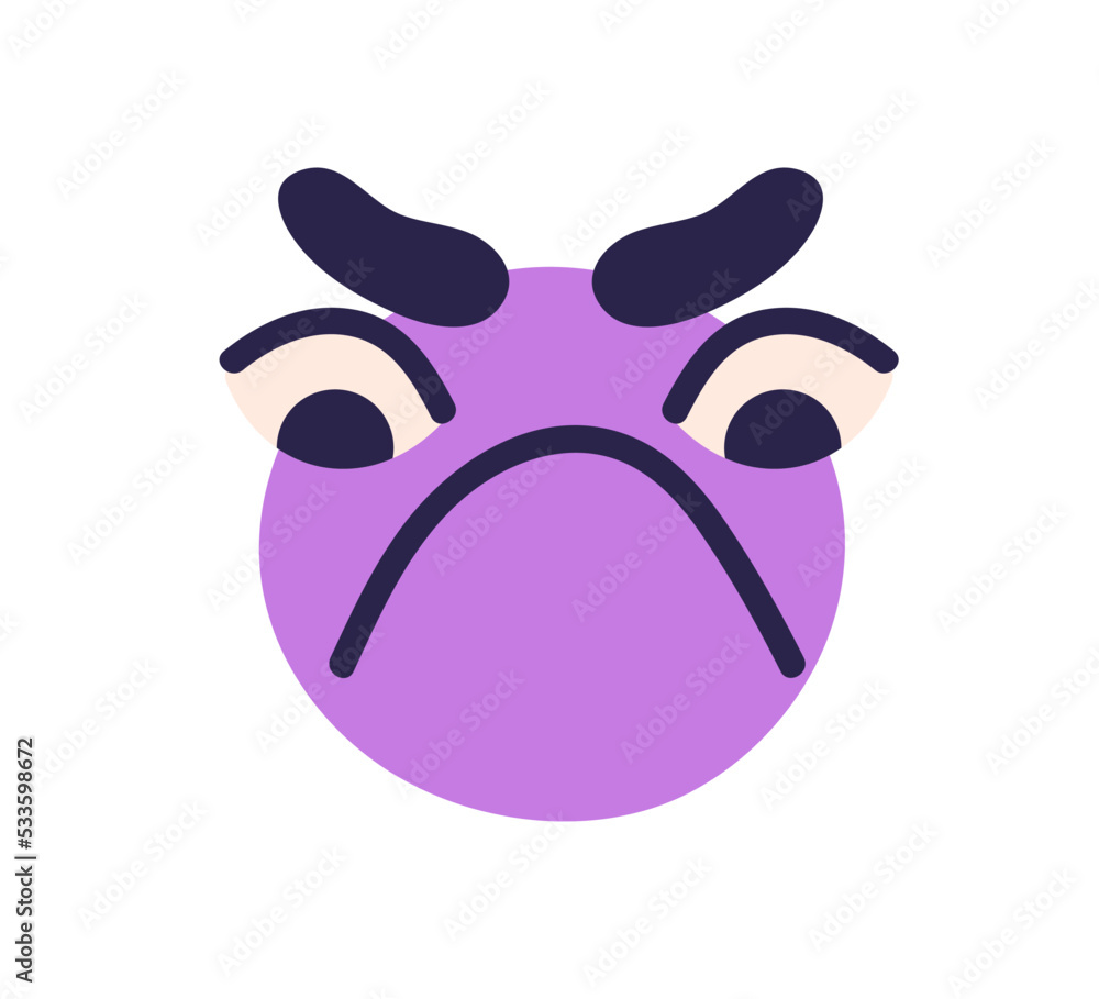 Arrogant disgruntled face avatar. Cute emoji character with angry evil ...