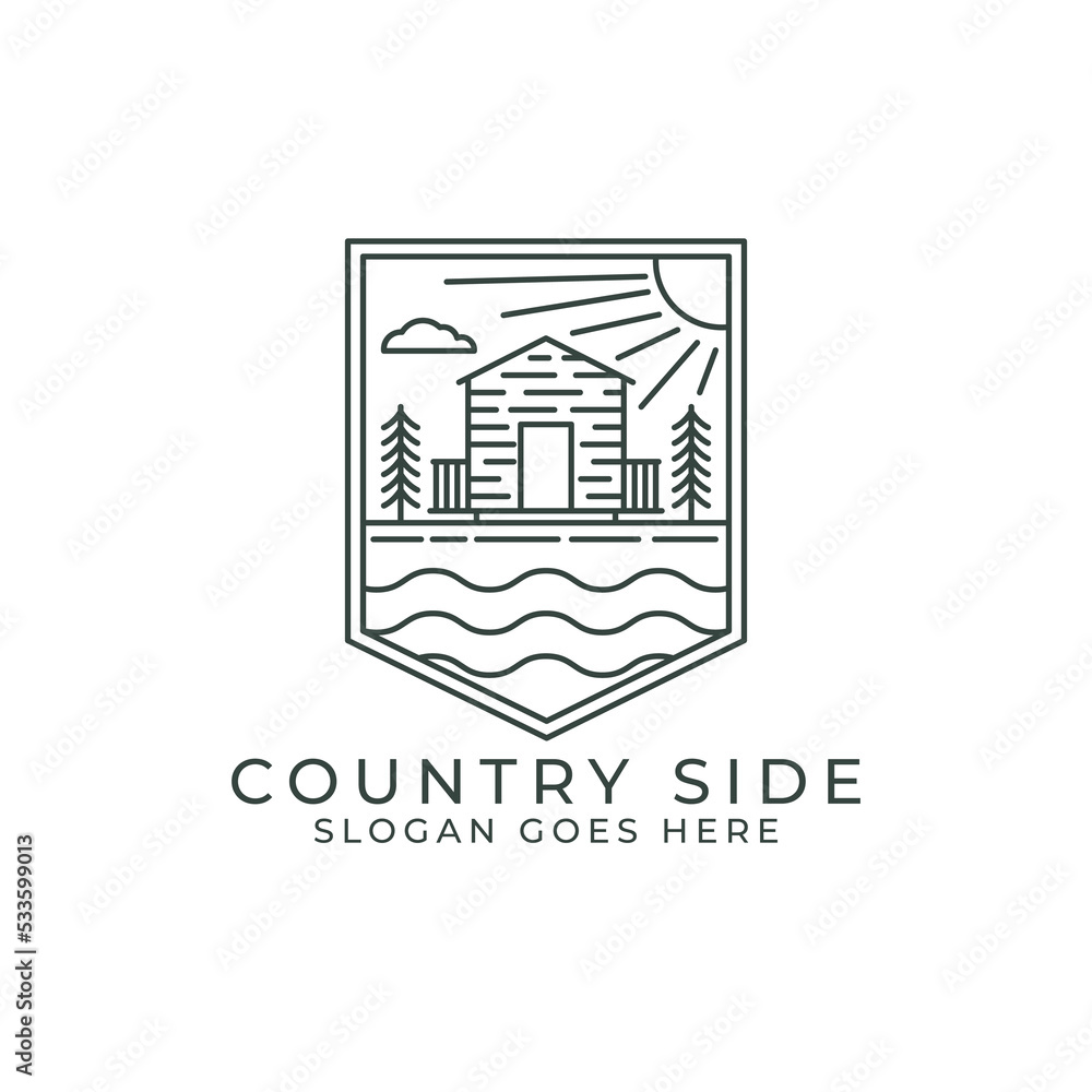 Country side outline logo design inspiration. Vector line art with ...