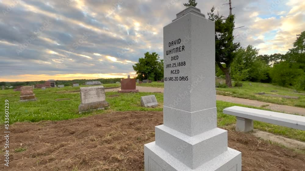 David Whitmer's gravesite and headstone at sunset of one of the ...