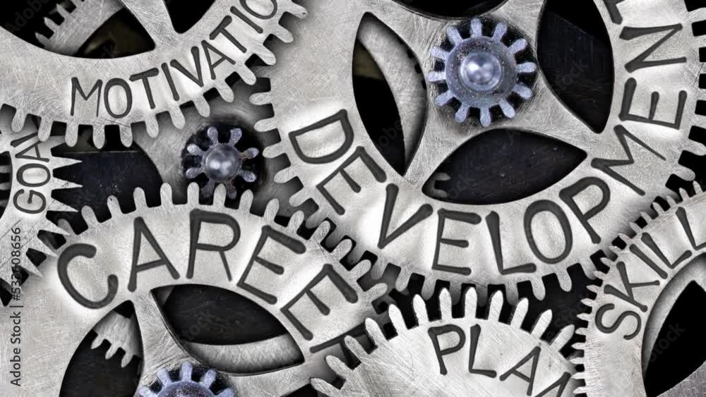 Group of rotating tooth wheels with Career Development, Skill, Goal and ...