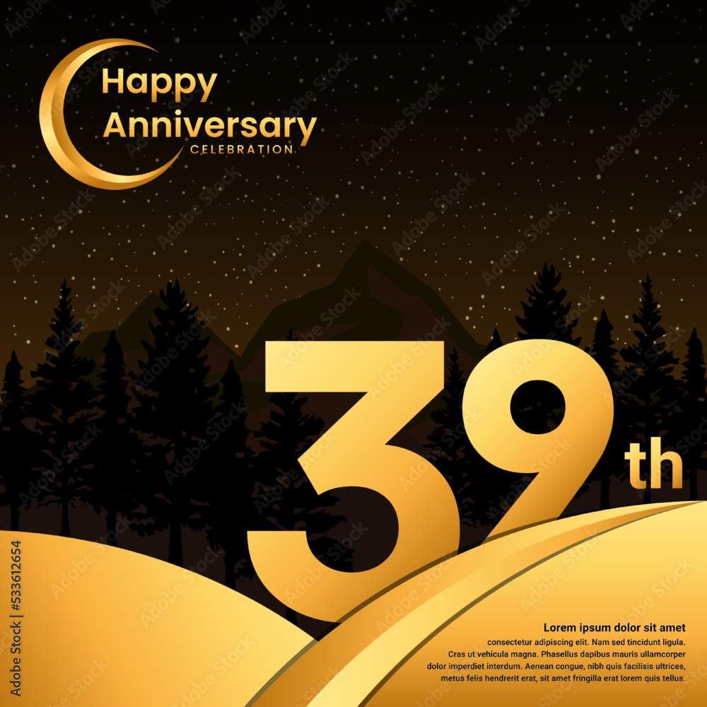39th anniversary, Anniversary Celebration with golden text, isolated on ...