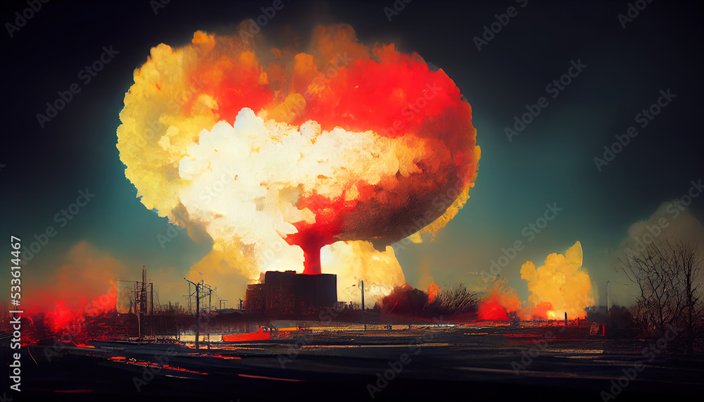 Atomic bomb in the city. Symbol of war, end of the world. Nuclear ...