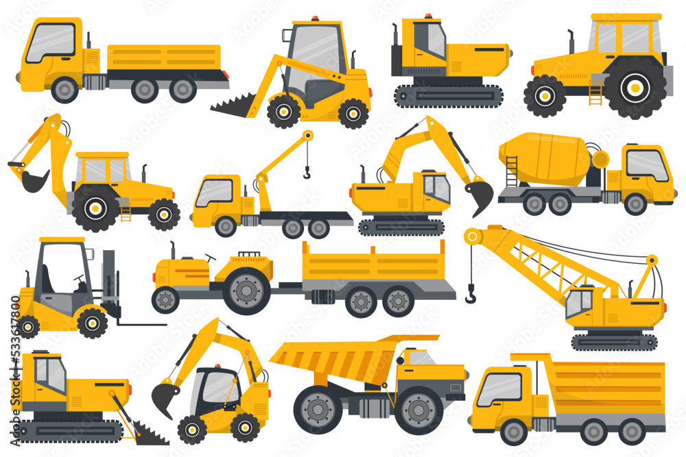 Set of construction machines equipment. Special vehicles for ...