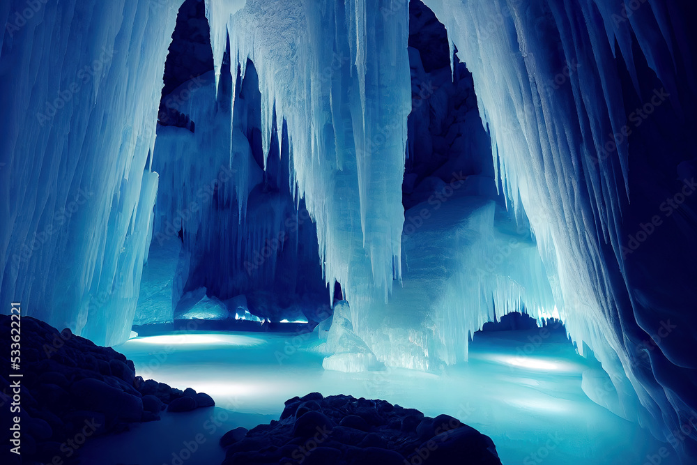 Blue frozen ice cave in winter as artical landscape Stock Illustration ...