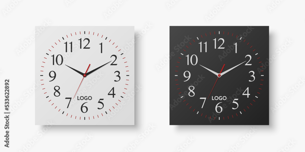 Vector 3d Realistic White, Black Square Wall Office Clock Set, Design ...