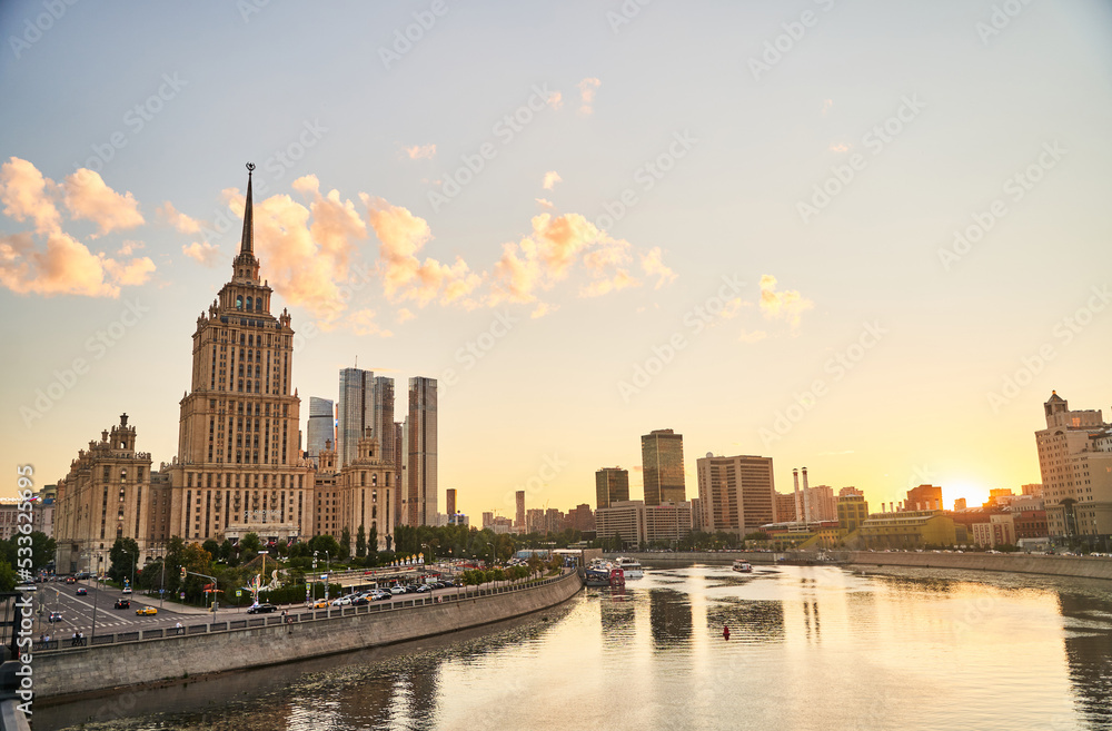 Moscow, Russia - 30.07.2022: View of the Ukraine Hotel, the Moscow City ...