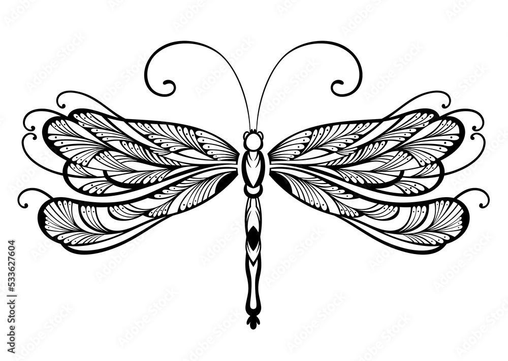 Engrave isolated dragonfly hand drawn graphic illustration. Dragonfly ...