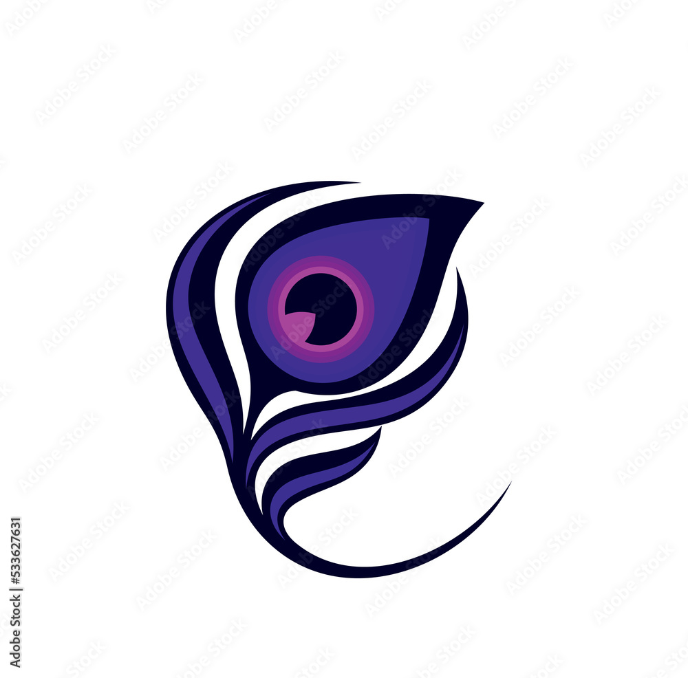 Eye Of The Peacock Feathers Illustration Vector Peacock Feather Elegant Logo Icon Design
