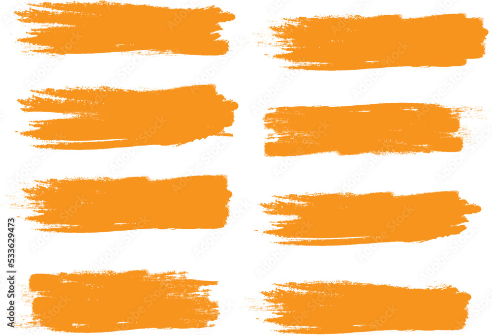 Orange brush stroke set isolated on background. Collection of trendy ...