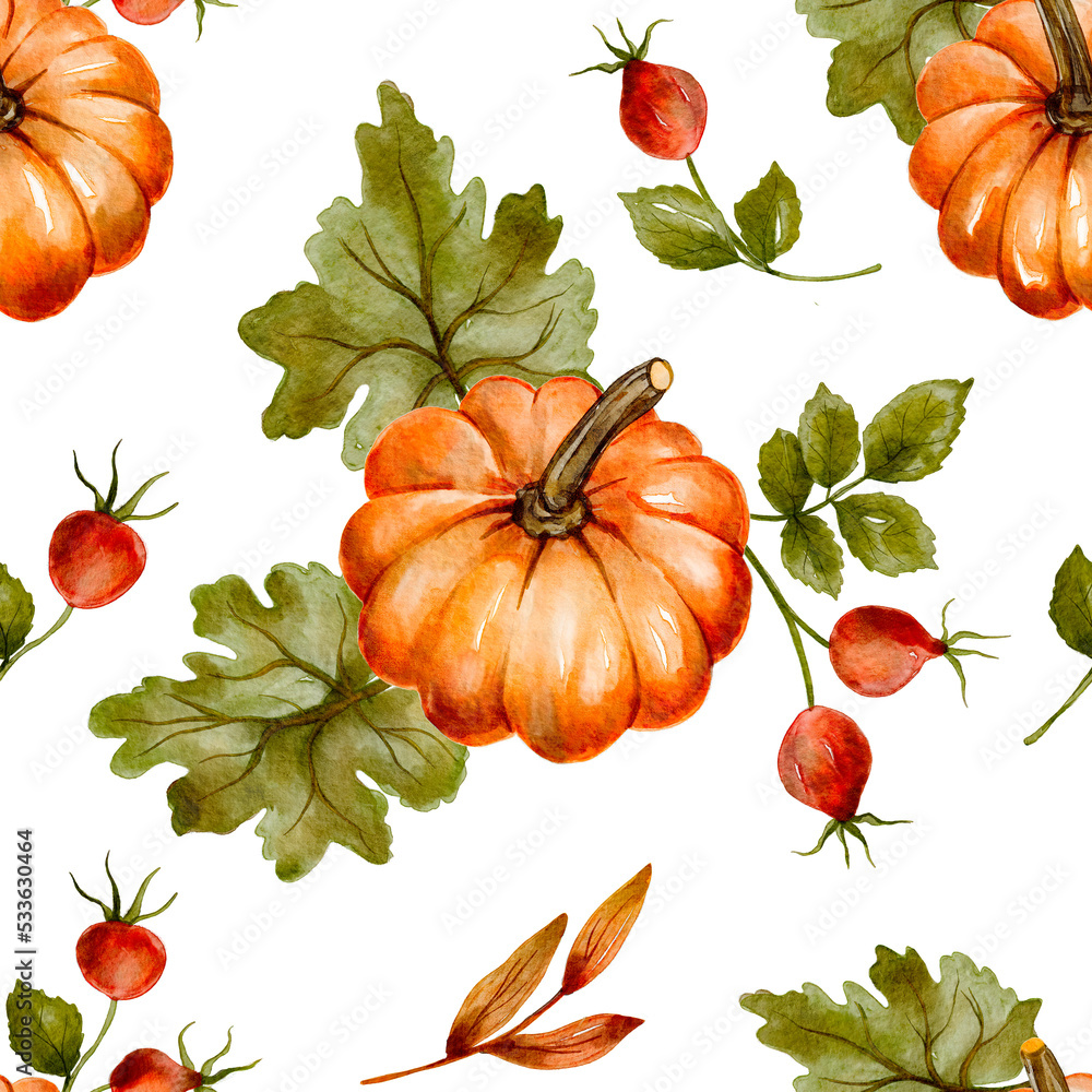 Watercolor fall seamless pattern transparent png file pumpkin autumn ...
