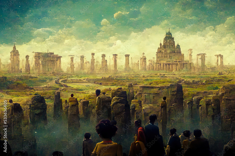 ภาพประกอบสต็อก Recreation of a city of ancient civilisations with ...