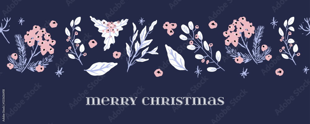 Winter Holiday background . Blue and white horizontal Christmas border ...