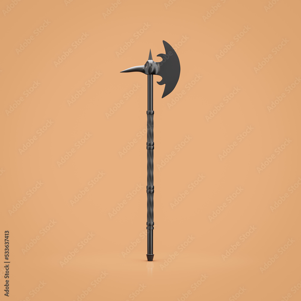 Black medieval battle axe, nordic skyrim battleaxe weapon. Single blade ...