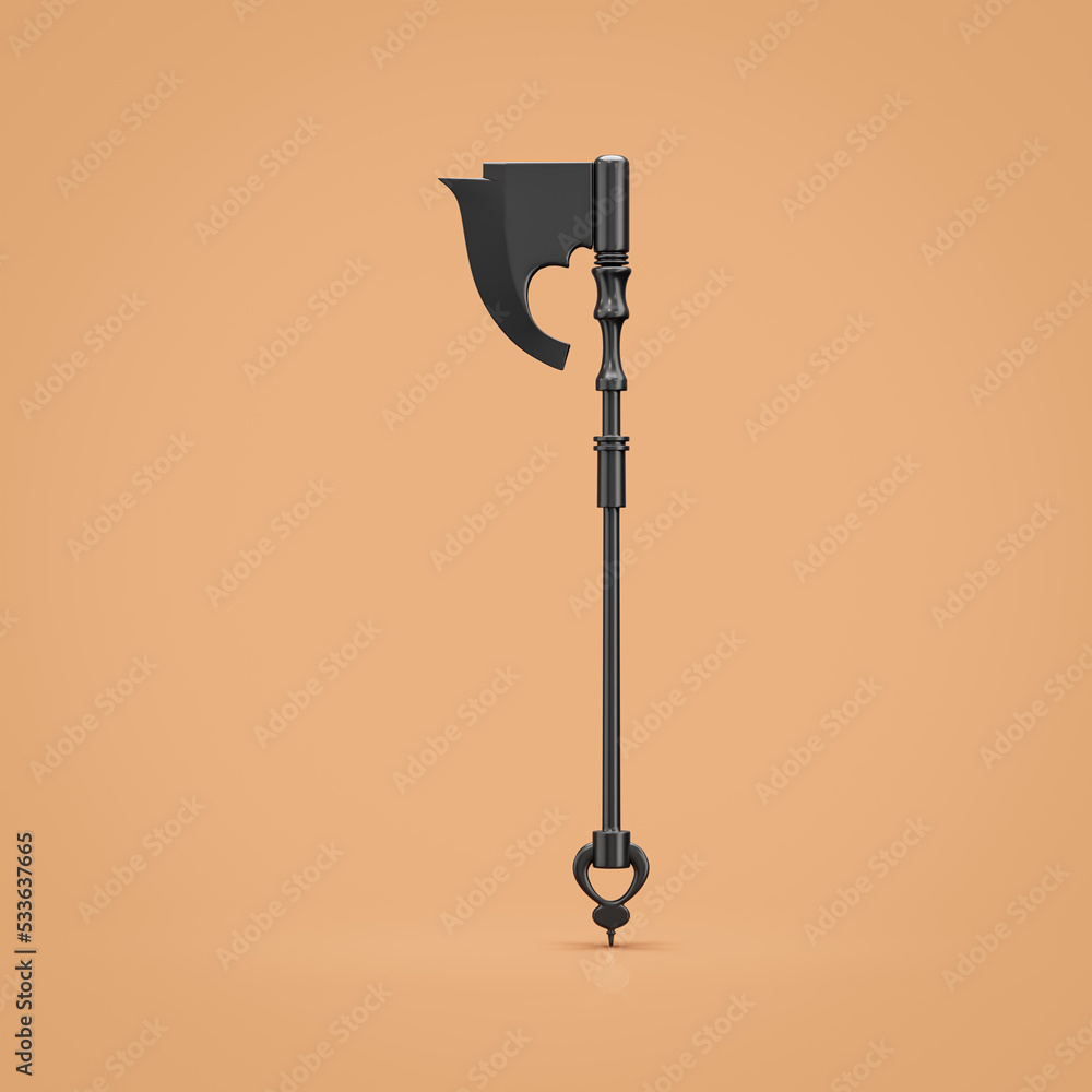 Black medieval battle axe, nordic skyrim battleaxe weapon. Single blade ...