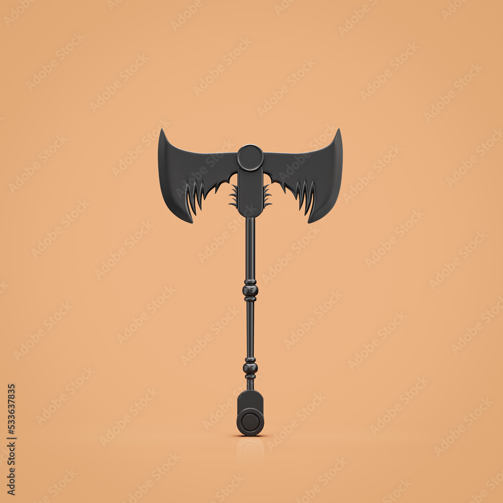 Ancient battle axe. Double blade fantasy game battleaxe, dark hatchet ...