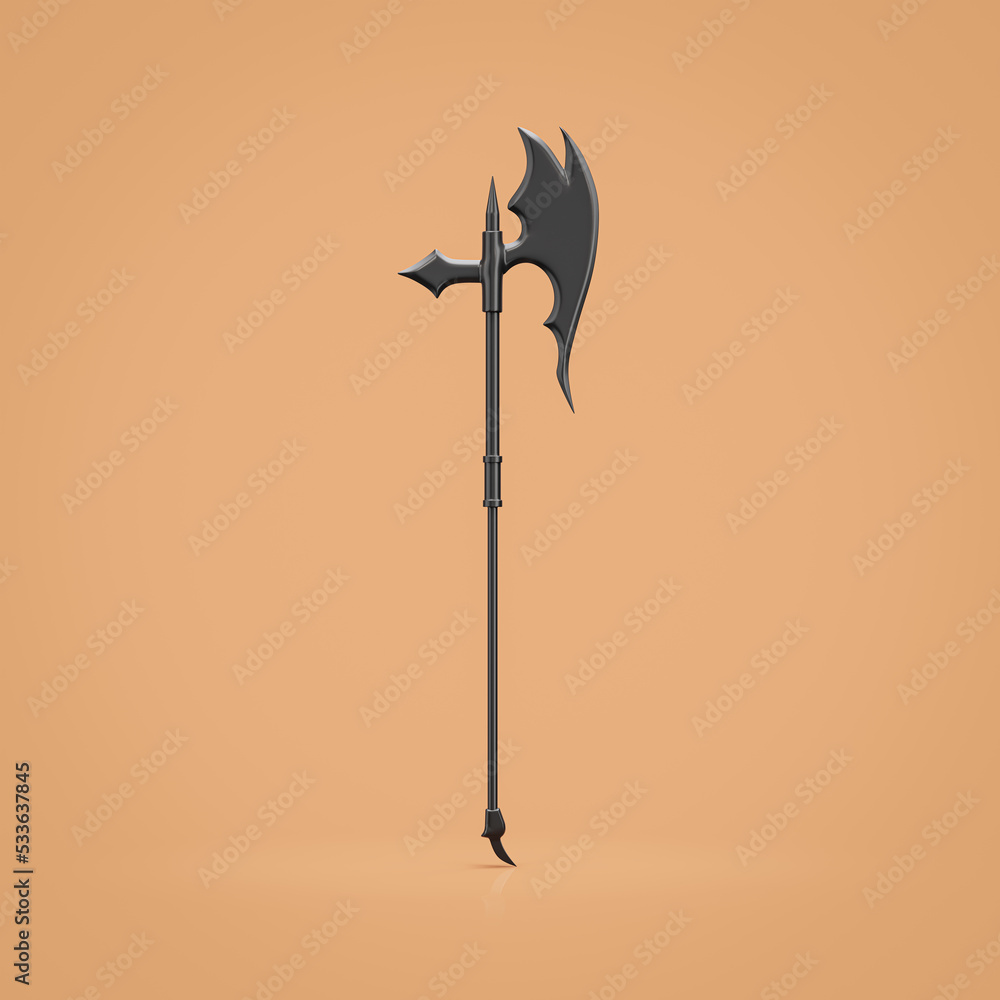 Black medieval battle axe, nordic skyrim battleaxe weapon. Single blade ...