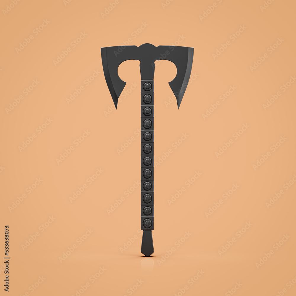 Ancient battle axe. Double blade fantasy game battleaxe, dark hatchet ...