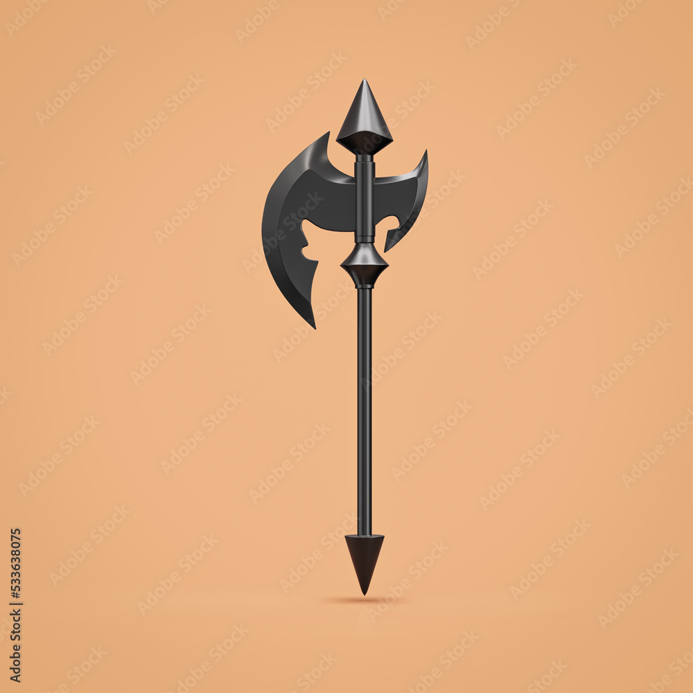 Black medieval battle axe, nordic skyrim battleaxe weapon. Single blade ...