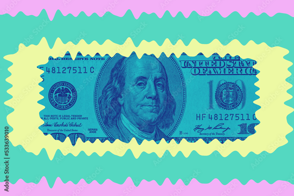 Contemporary artwork background with colored banknote. Digital texture ...